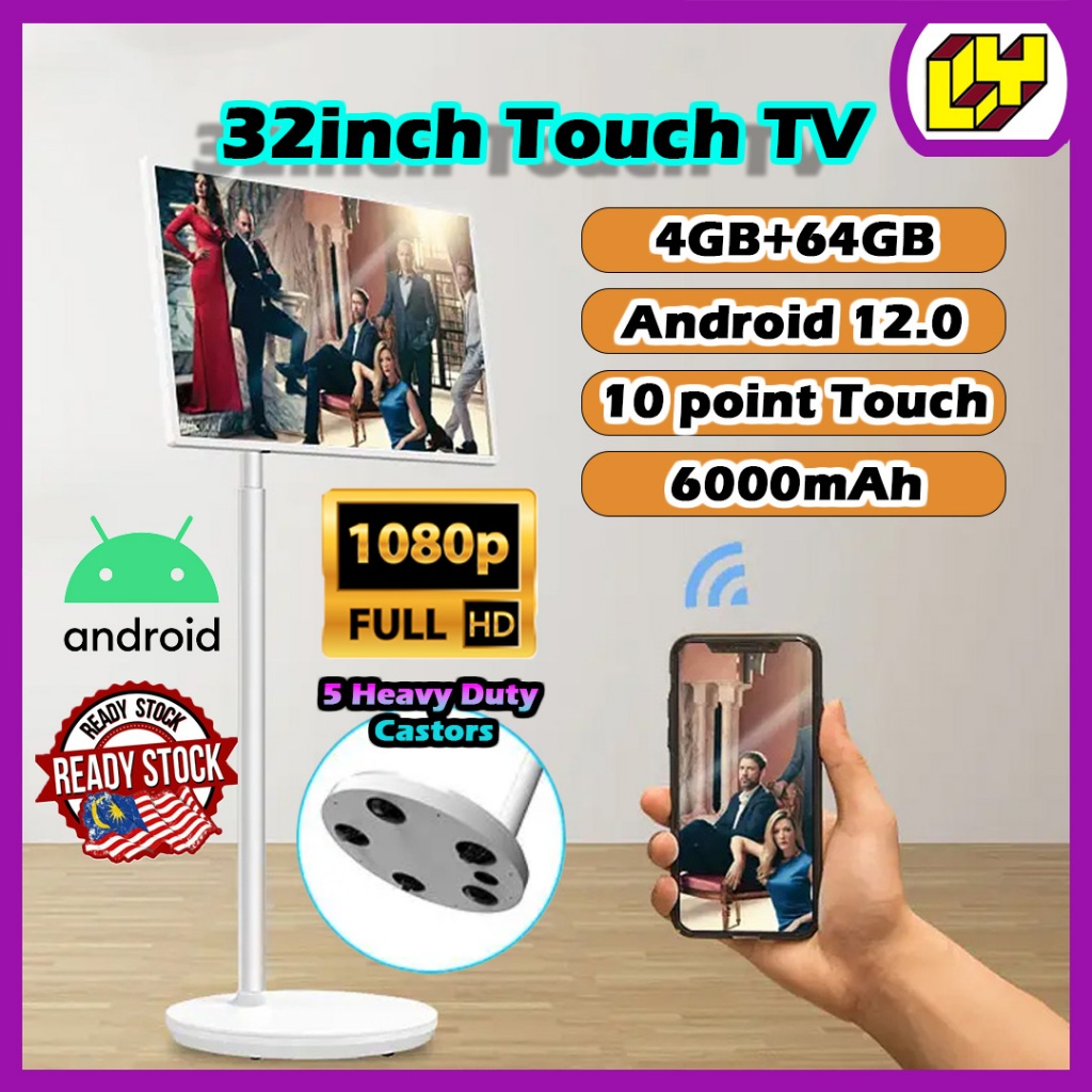 Portable Tablet TV Flip Touch Standing Tablet Rollable Smart TV Moving ...