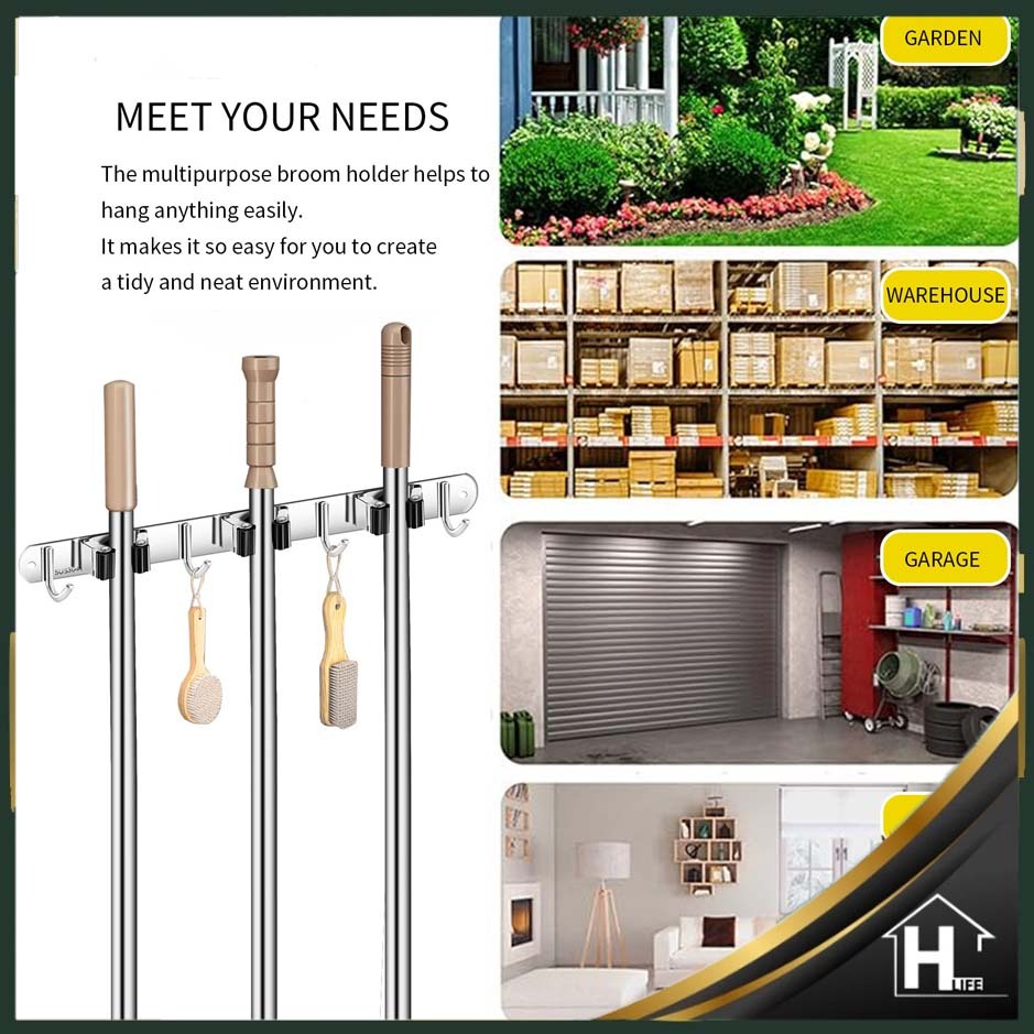 Mop and Broom Storage Rack Mop Rack / Wall Mounted Strong Broom Mop ...