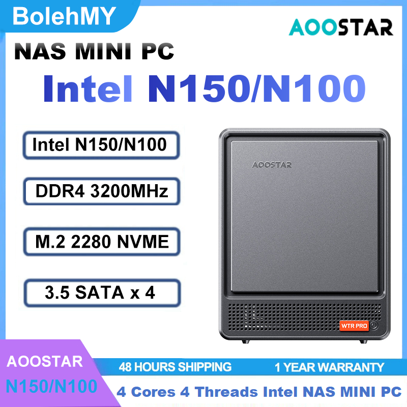 Aoostar WTR PRO 4 BAY NAS Intel 12th Gen N150/N100 DDR4 NVME+4xSATA SSD Dual Lan NAS MINI PC ...