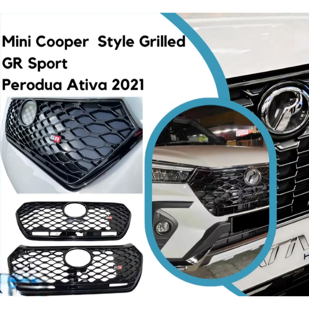 Perodua Ativa Mini Cooper Design GR Logo Front Grille ABS Glossy Black ...