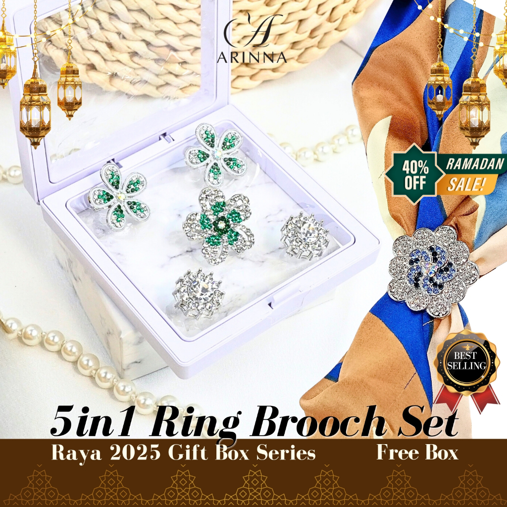 ARINNA 5in1 [FREE BOX] SET Kerongsang Ring Brooch Tudung Gift Box For ...