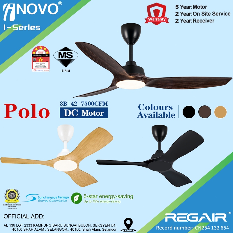 INOVO Polo 3 Blade 16 Speed DC Ceiling Fan With Light/Remote (52 ...