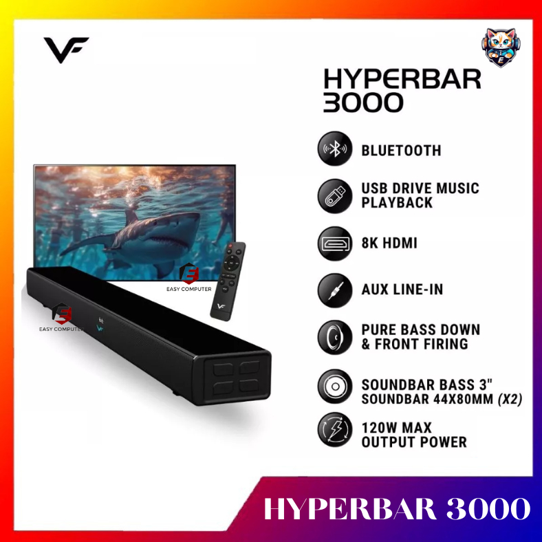 Vinnfier VF Hyperbar 3000 MAX 160W Bluetooth 5.3 All-In-One Soundbar ...