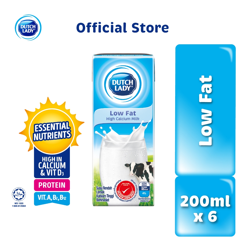 [Pack of 6] Dutch Lady UHT Milk Low Fat 200ml [Exp 25 Feb 2026 &/ Later ...