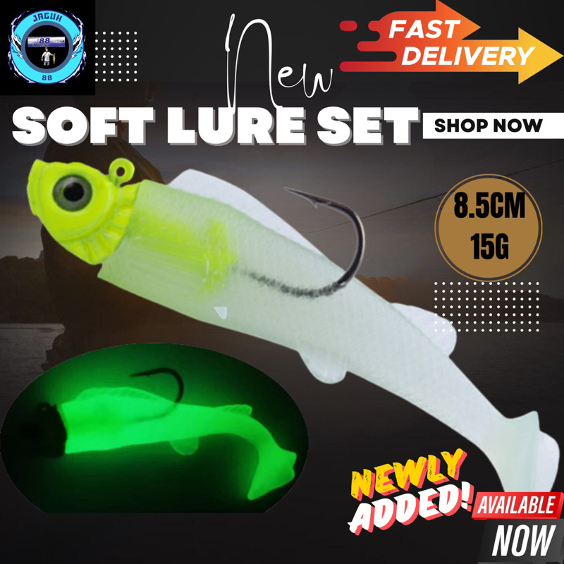 【8.5CM 15G】Luminous Fish Jig Head T tail lure soft bait lead fish soft plastic set umpan casting ...