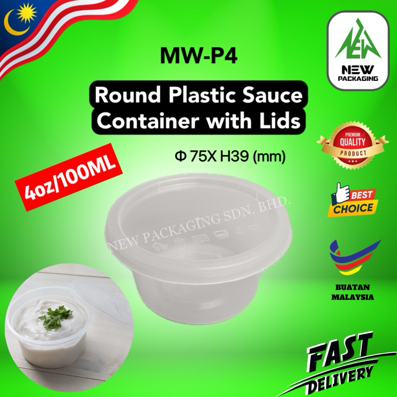MW-P4 4oz Round Plastic Sauce Container with Lids [100 Sets] - Bekas ...