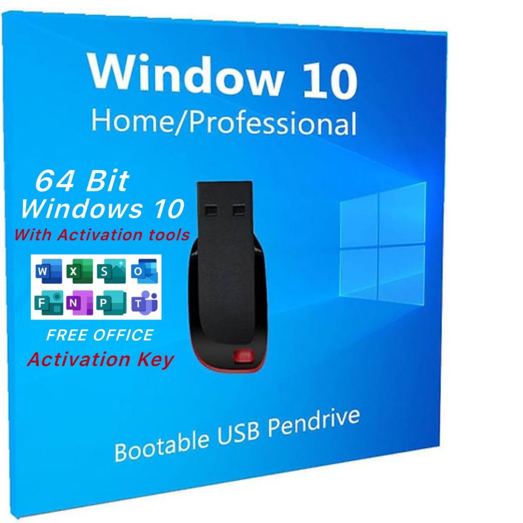 16GB USB Bootable windows 10 USB with Activation Key+ Microsoft word ...