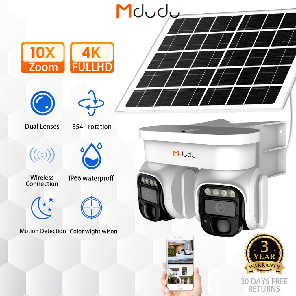 Mdudu Dual Rotating Lens Dual Lens 4G CCTV Camera Full HD 24MP, Night Color Image Waterproof ...