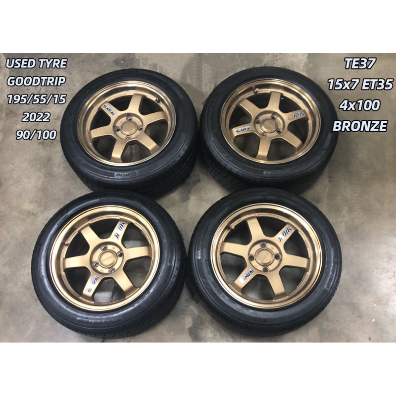 USED RIM TE37 15 INCH WITH TYRE 195/55/15 FOR MYVI ALZA SAGA BLM WIRA VIOS YARIS JAZZ CITY ...