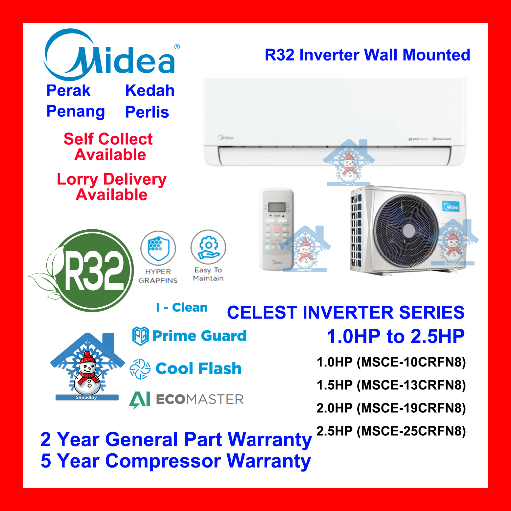 Midea Inverter Air Conditioner 1.0HP 1.5HP 2.0HP 2.5HP R32 MSXS-10CRN8 MSCE-10CRFN8 Aircond Air ...