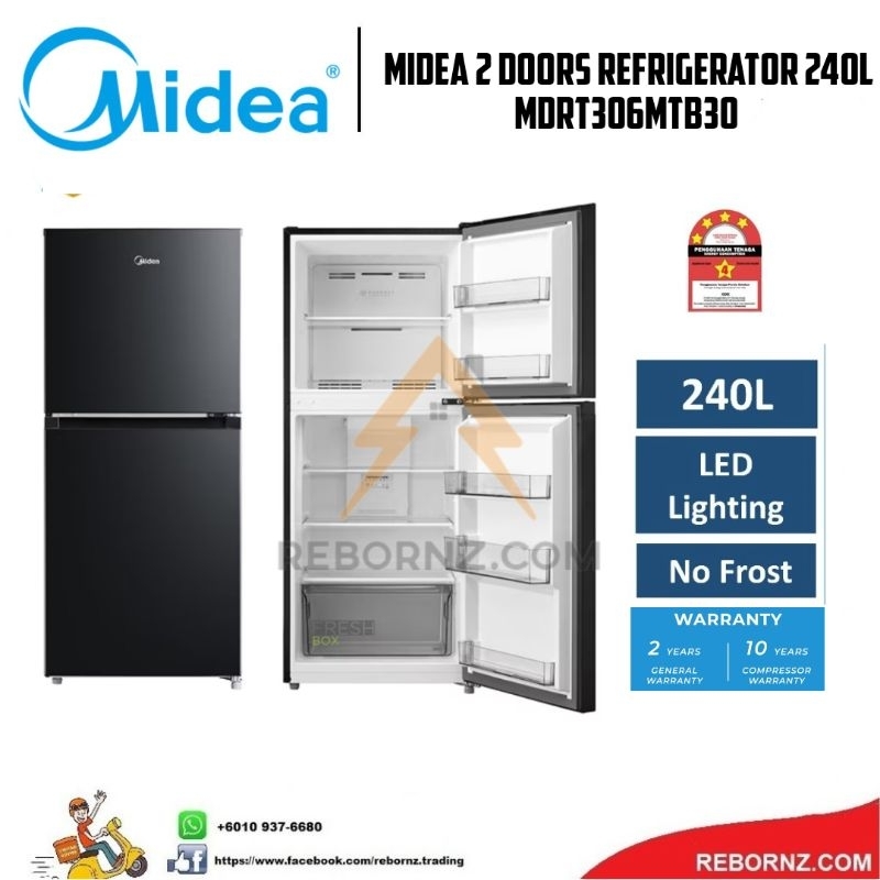 Midea 2 Doors Refrigerator | Peti Sejuk 2 Pintu 240L MDRT306MTB30 ...