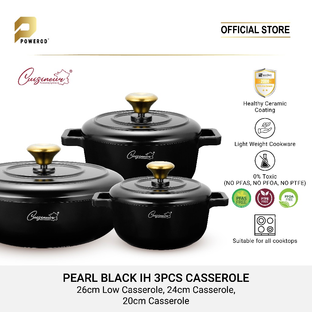 Cuisineur Pearl BLACK IH 3pcs Casserole set (Ceramic non stick, PFAS ...