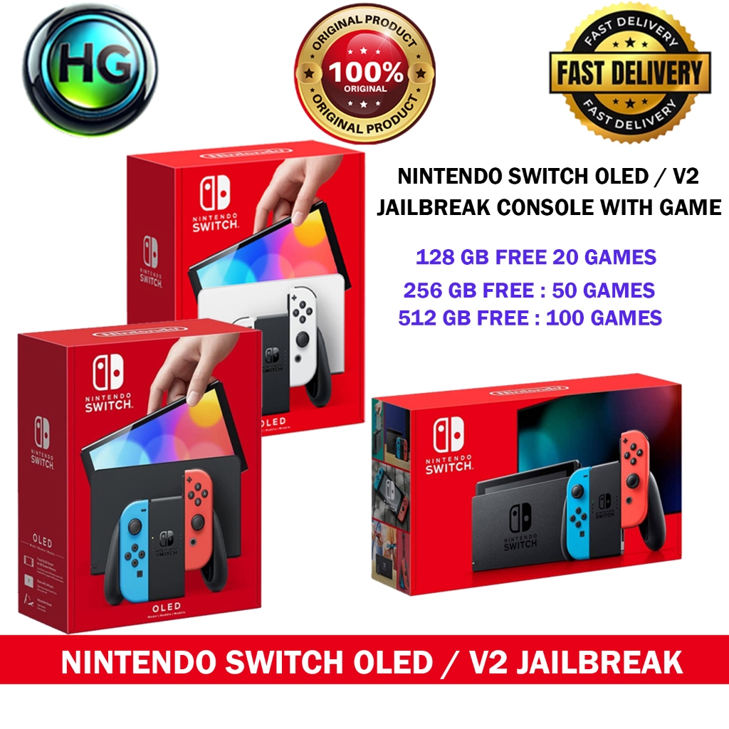 NEW NINTENDO SWITCH OLED / V2 JAILBREAK CONSOLE 512GB/256GB/128 ...