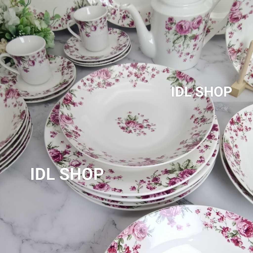 6 Pcs 9 Inch Porcelain Soup Plate Pinggan Melengkung Pinggan Bunga ...