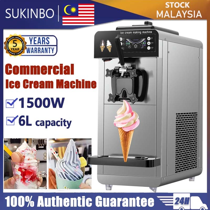 SUKINBO 1500W Commercial 3 Flavor Ice Cream Machine 12L Milk Tea Shop ...
