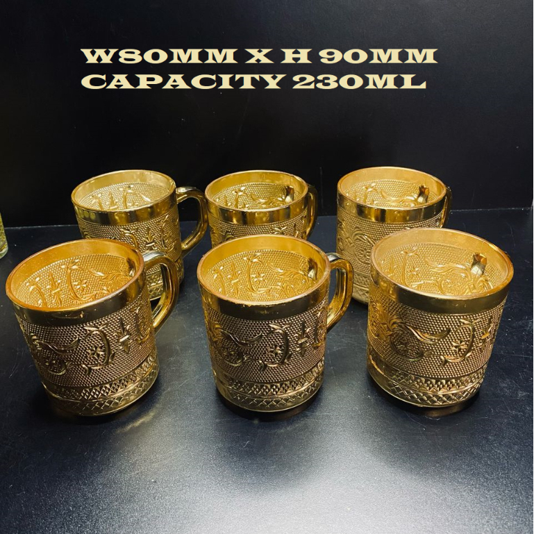 [READY STOCK] 230ML GLASS MUG SET 6PCS VINTAGE GOLDEN CUP | Shopee Malaysia