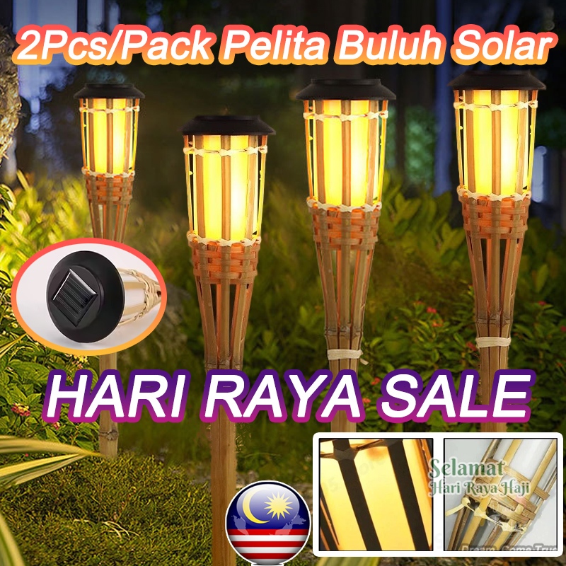 2Pcs/Pack Pelita Buluh Solar Light LED Lights Pelita Bamboo Pelita ...