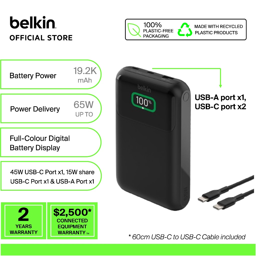 Belkin BPB020btBK BoostCharge Pro 3-port Laptop Power Bank 19.2K (phone ...