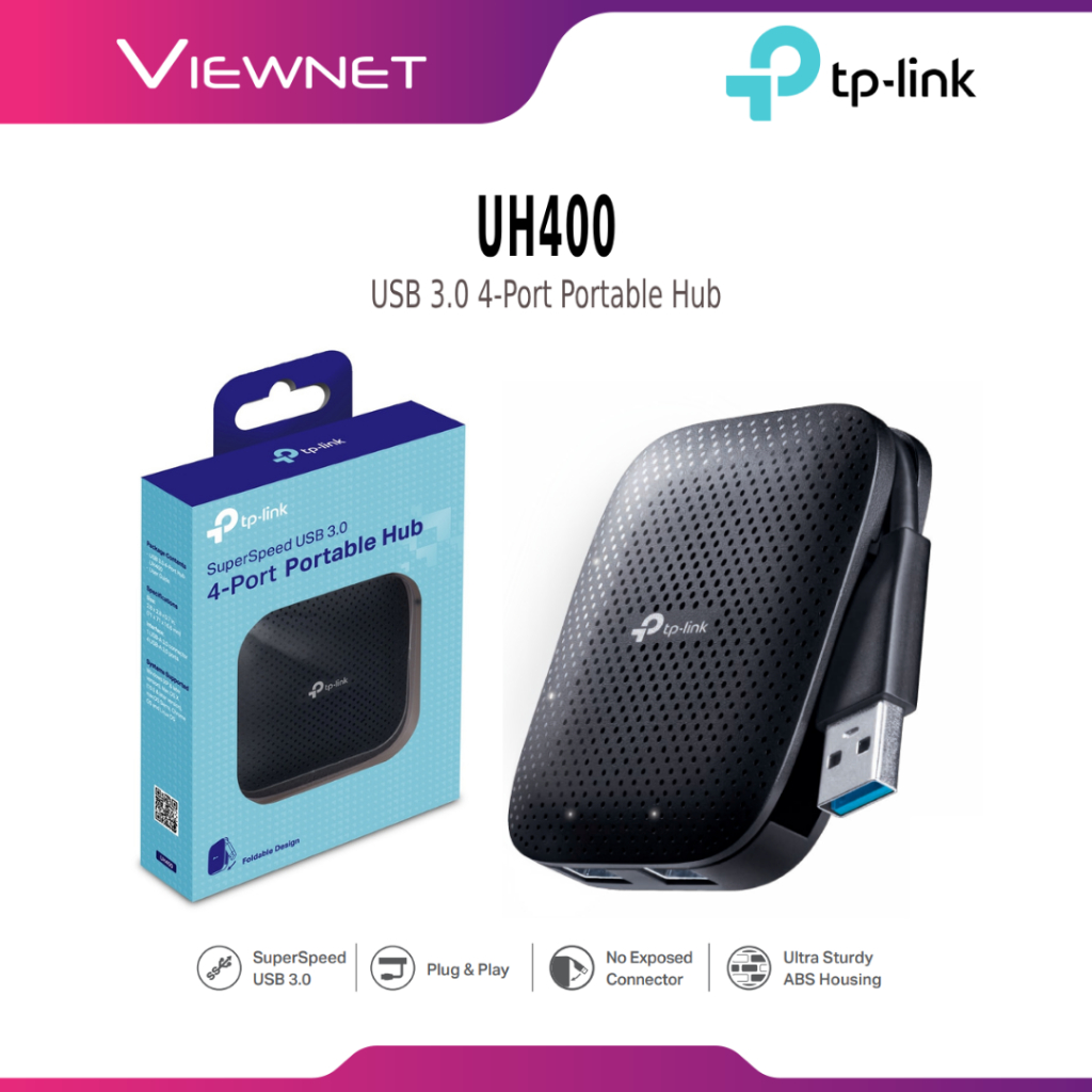 TP-LINK UH400 SUPERSPEED USB 3.0 4-PORT PORTABLE HUB WITH PLUG & PLAY ...