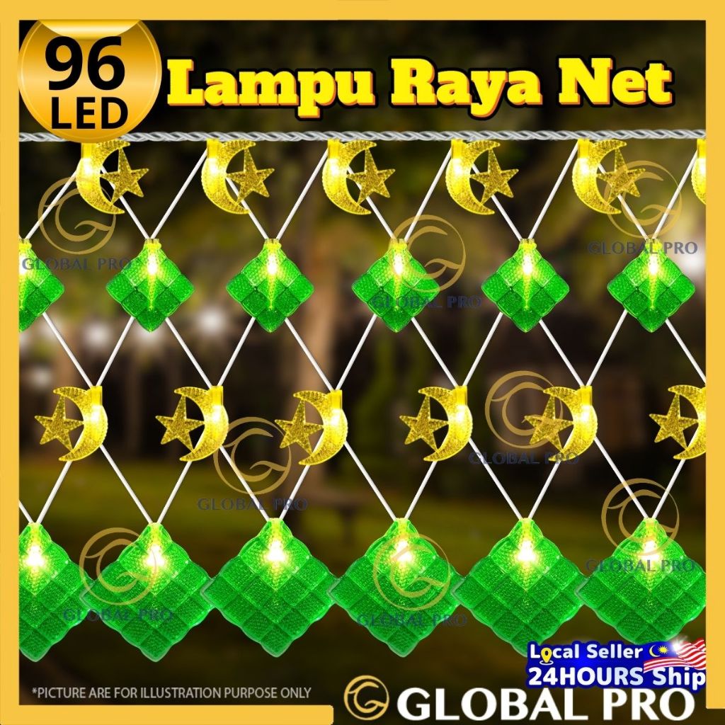 [RAYA 2025] 96L 4meter Net Bulan Bintang Ketupat Lampu Liplap Jala Hari ...