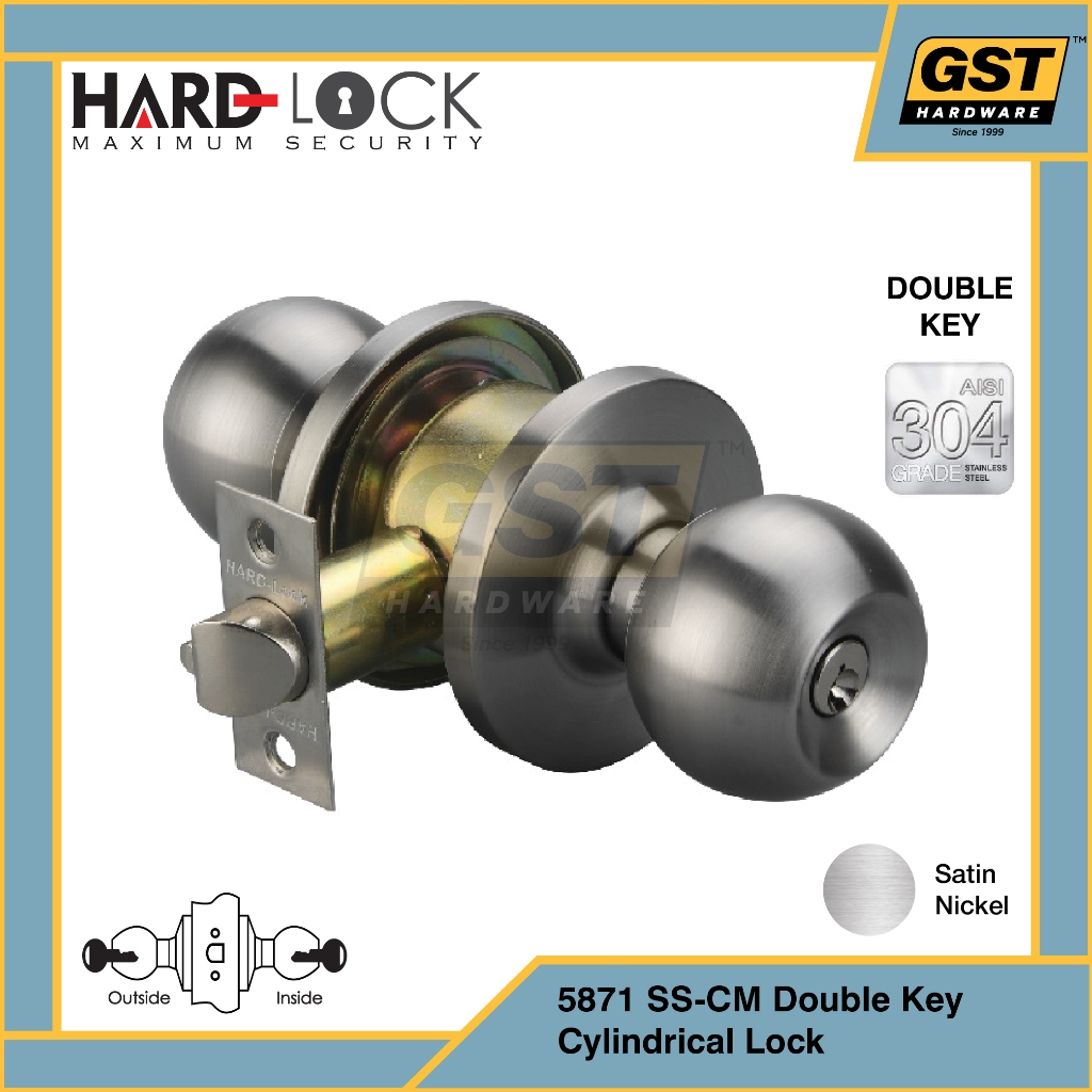 Hard Lock 5871 Stainless Steel Cylindrical Door Lock Set with Double ...