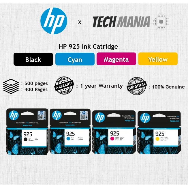 [🔥READY STOCK🔥] HP 925 Original Ink Cartridge [Black/Cyan/Magenta ...