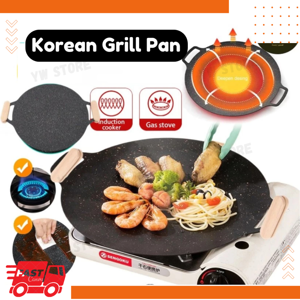 Non Stick Korean Grill Pan Kuali Batu Camping Grill Pan Korea Griddle ...