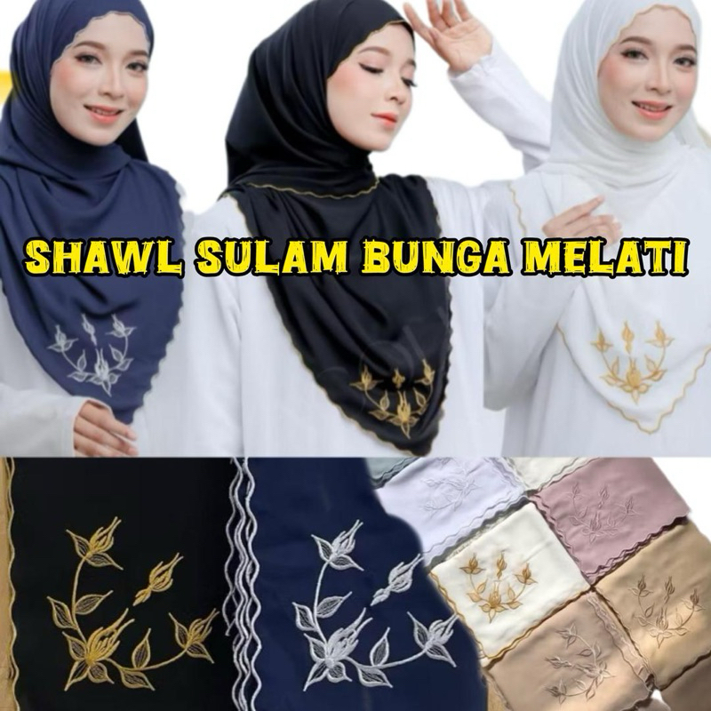 SHAWL SULAM CHIFFON BUNGA MELATI | SULAM KLASIK BUNGA MELATI EMBROIDERY ...
