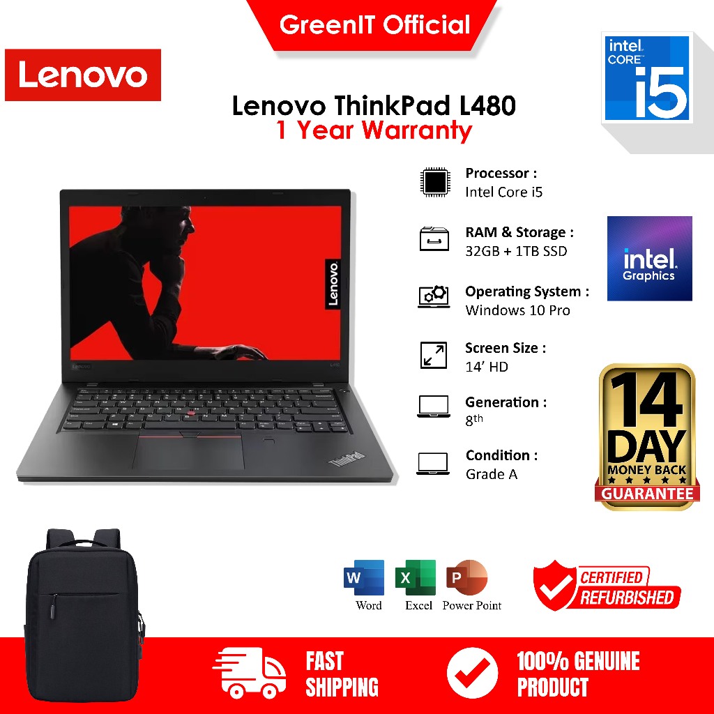 Lenovo ThinkPad L480/L490 14" HD Intel Core i5 8th Generation 32GB RAM ...