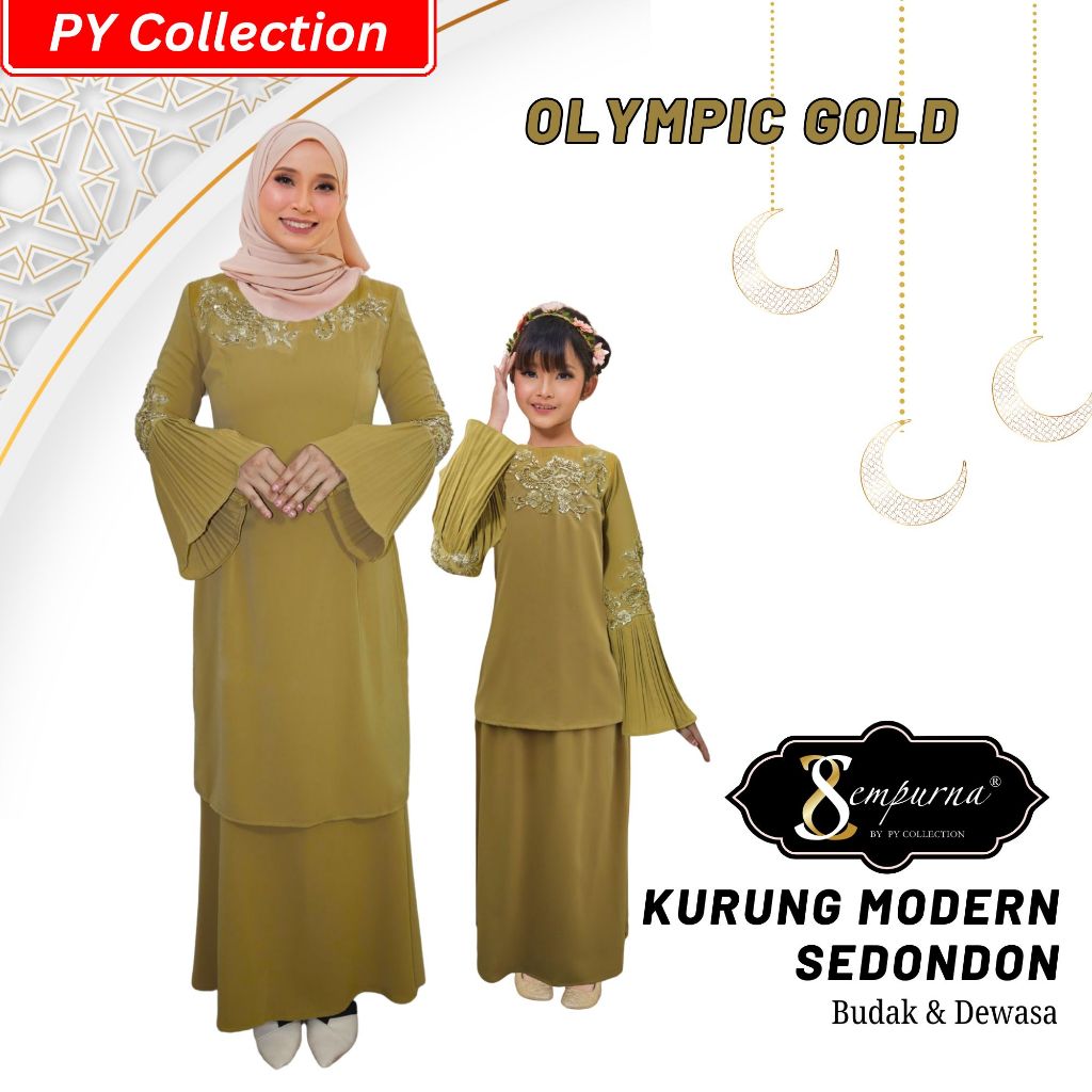【KOLEKSI BAJU RAYA 2025】KURUNG MODERN WARNA OLYMPIC RICH GOLD DEWASA ...