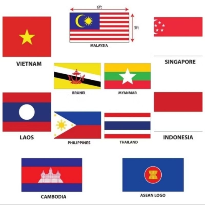 Asean Country Flag 3x6ft, Bendera Asean 3x6ft Polyester | Shopee Malaysia