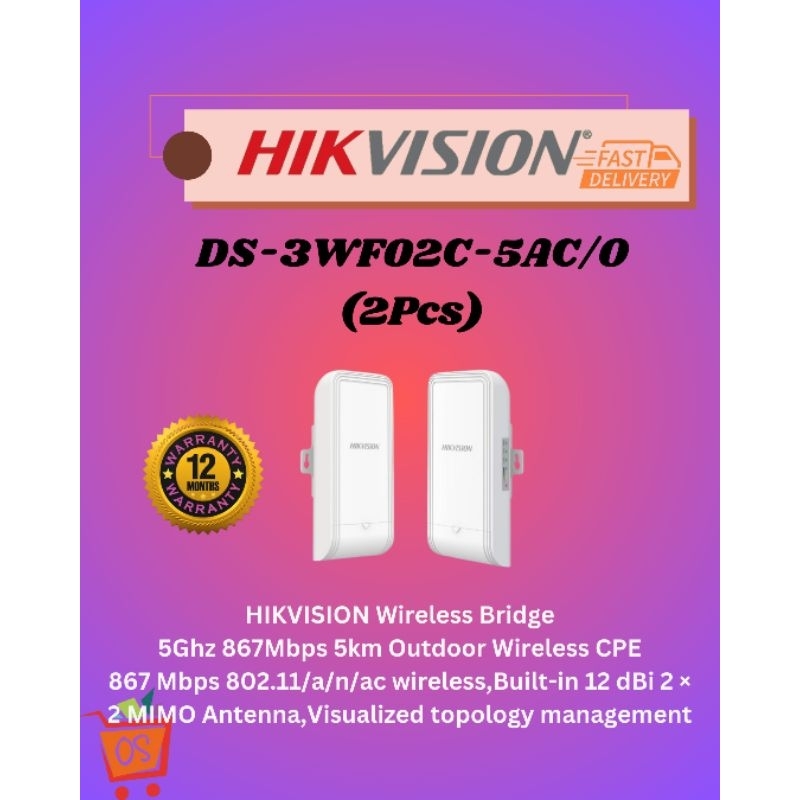 *HIKVISION, DS-3WF02C-5AC/O(2Pcs), HIKVISION Wireless Bridge | Shopee ...