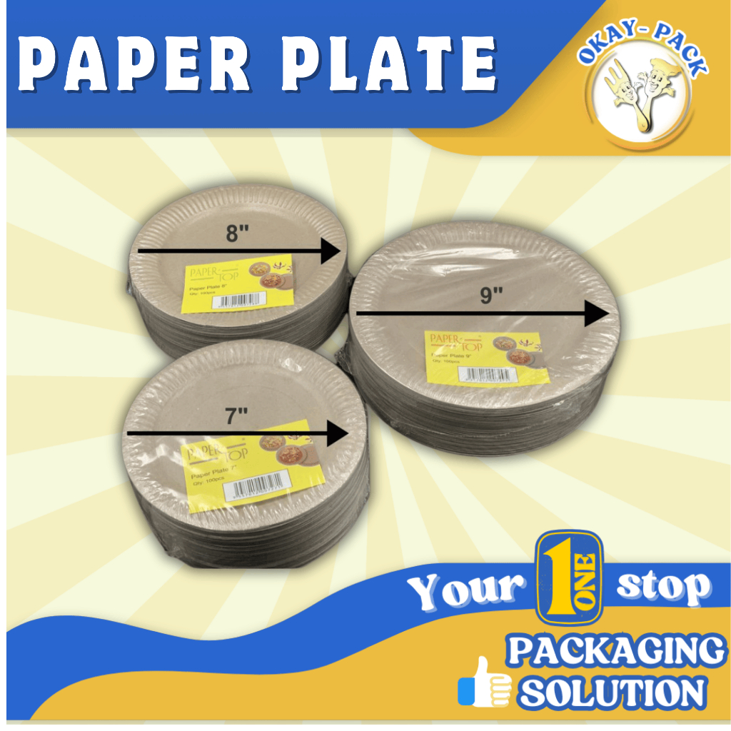 100pcs± Paper Top Paper Plate Brown Pinggan Kertas Disposable Paper ...