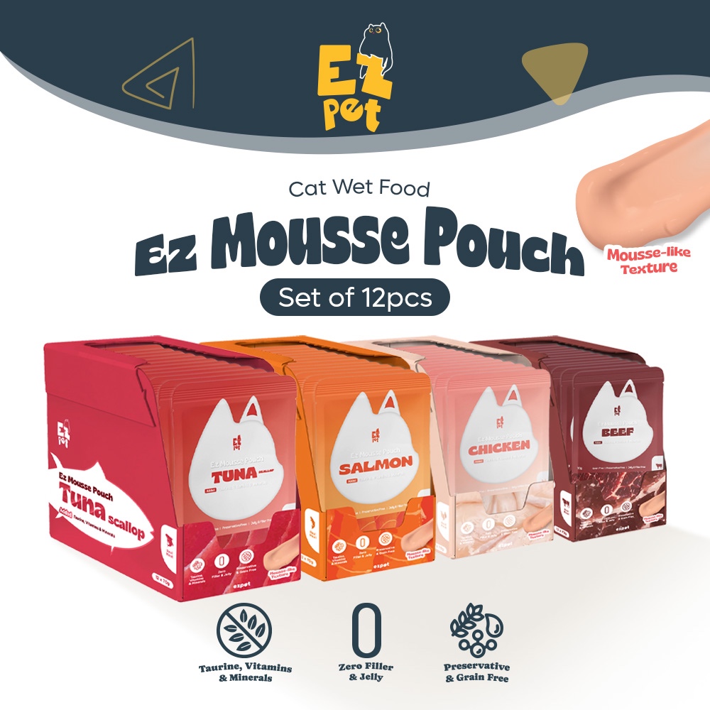 EZPET🐱 NEW【EZ Mousse Pouch Series -12pcs Box Edition】Cat Wet Food Pouch ...