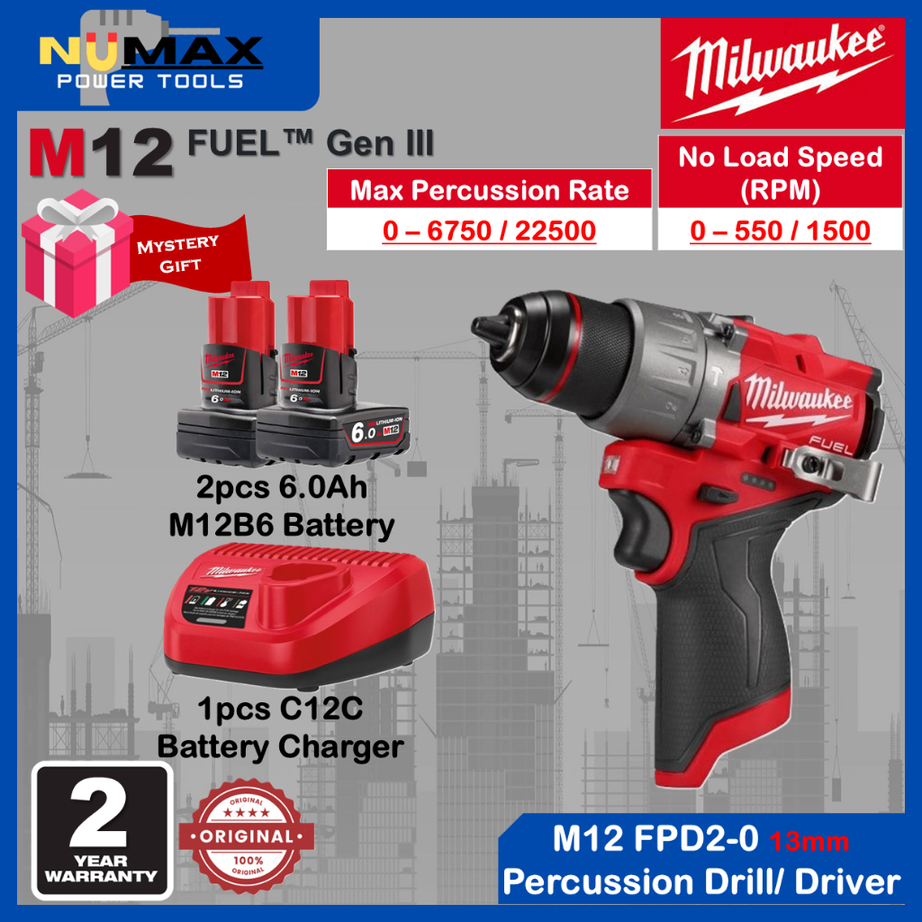 Milwaukee FPD2-0 M12 FUEL™ Percussion Drill 13mm FPD2 | Shopee Malaysia