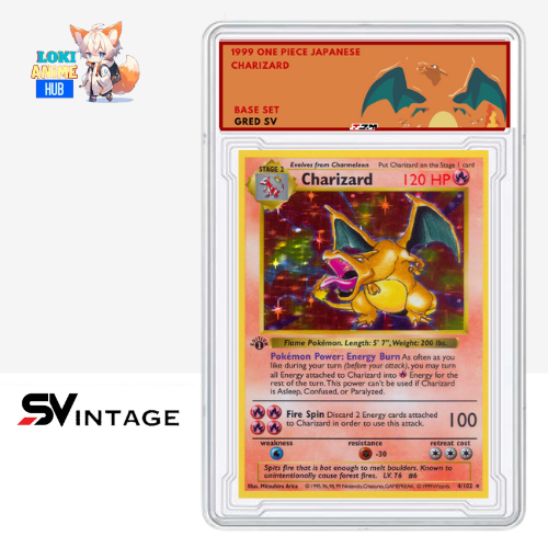 Charizard · Base Set (BS) #4 English Slab Ste Custom Gred SV vintage Pokemon card game tcg ptcg ...