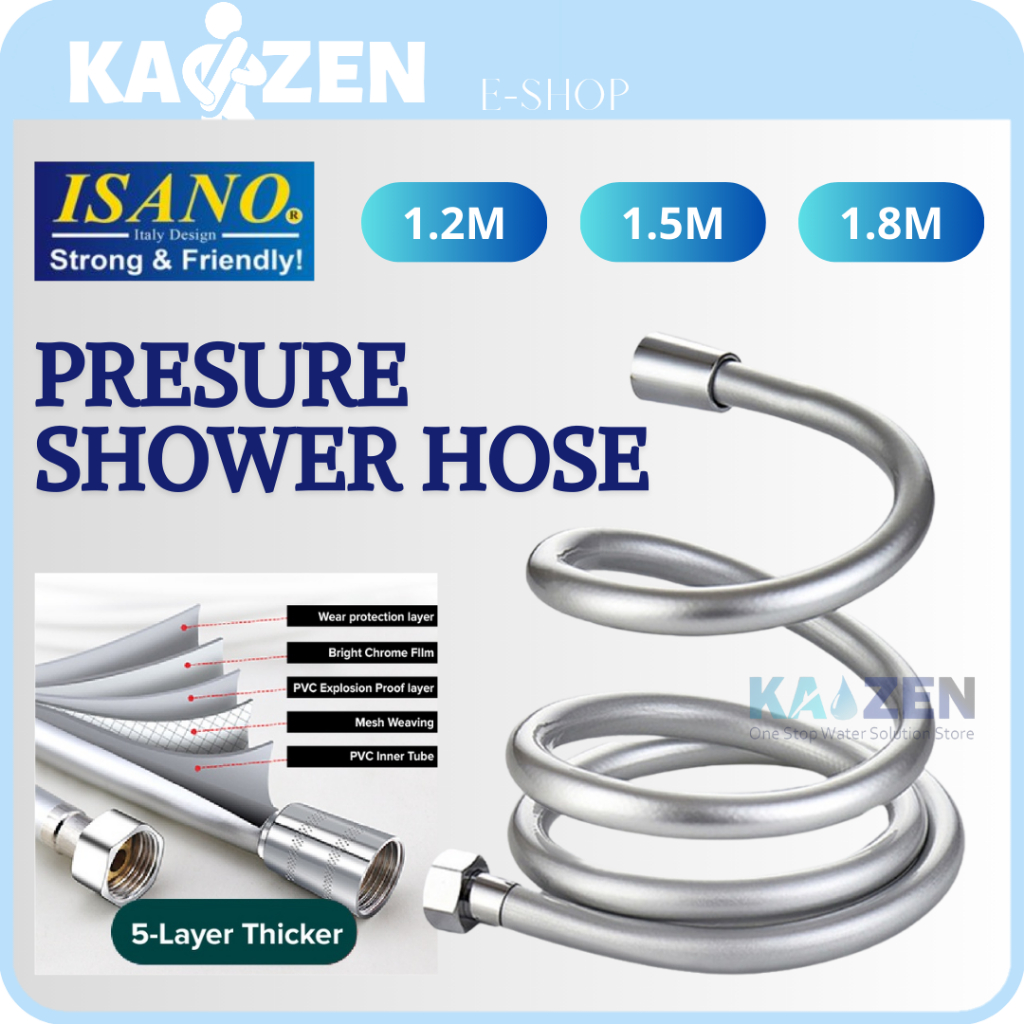 ISANO Pressure Shower Hose Rubber Flexible PVC Shower Hose Silver For ...