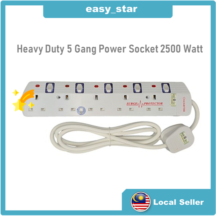 Heavy Duty 5 Gang Power Socket 2500 Watt (2 Meter/3 Meter/5 Meter ...