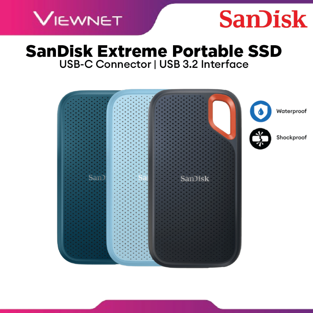 SANDISK EXTREME PORTABLE SOLID STATE DRIVE SSD V2 E61 TYPE-C 500GB / 1TB / 2TB / 4TB IP5 SHOCK ...