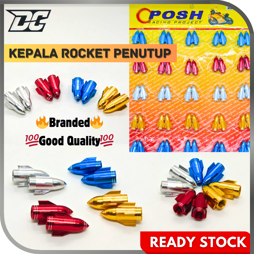 🔥POSH🔥Kepala Rocket Penutup Tiup Tayar【1 pair】Head Cover Tyre Cap Nut ...