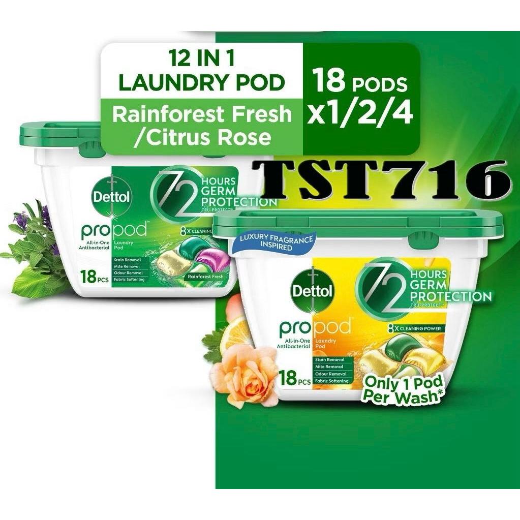 Dettol All in One Laundry Pods 18s/tub - Rainforest Fresh / Citrus Rose ...
