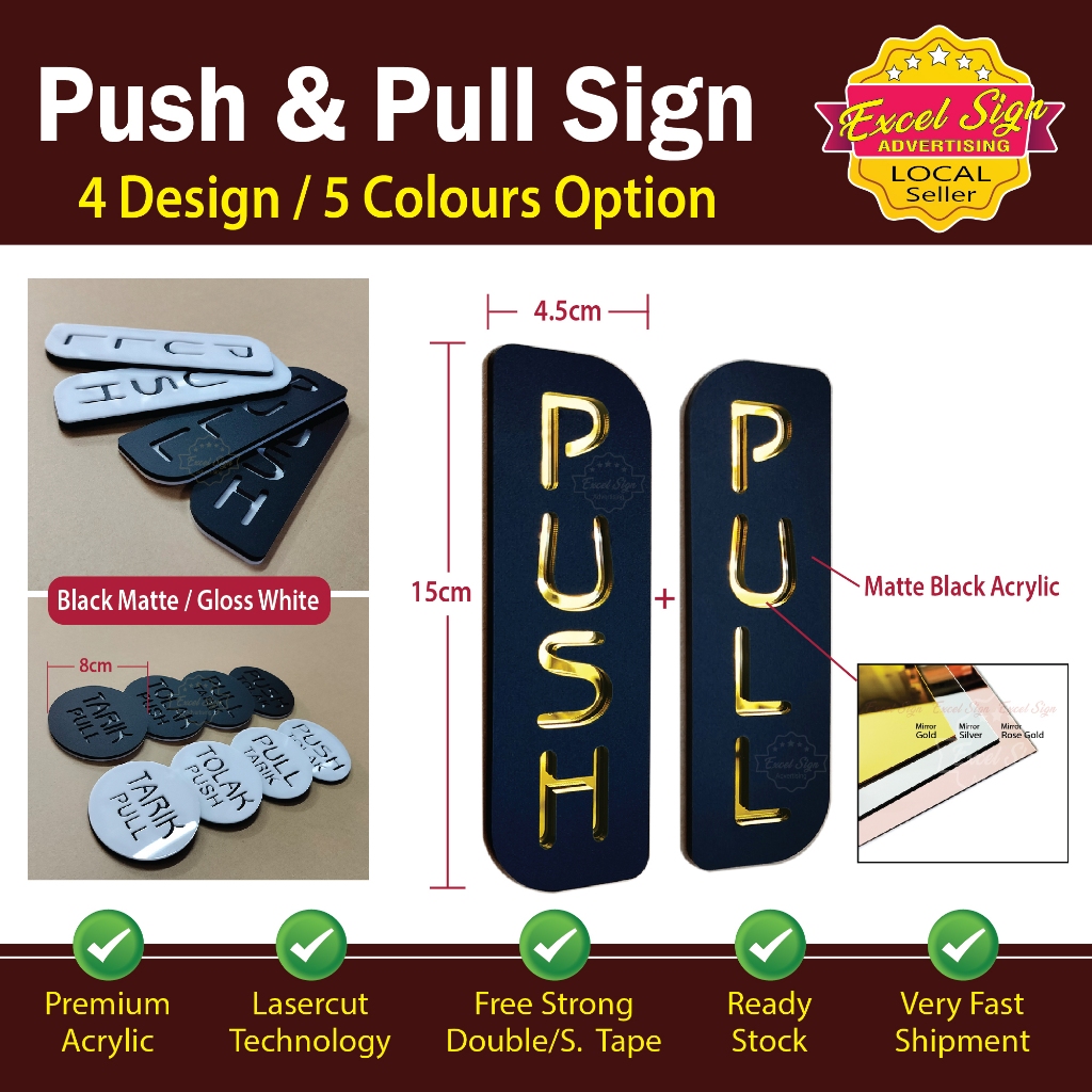 3D Push & Pull Sign(1 Pair), Papan Tolak dan Tarik, Door Deco Sign 推拉門牌 ...