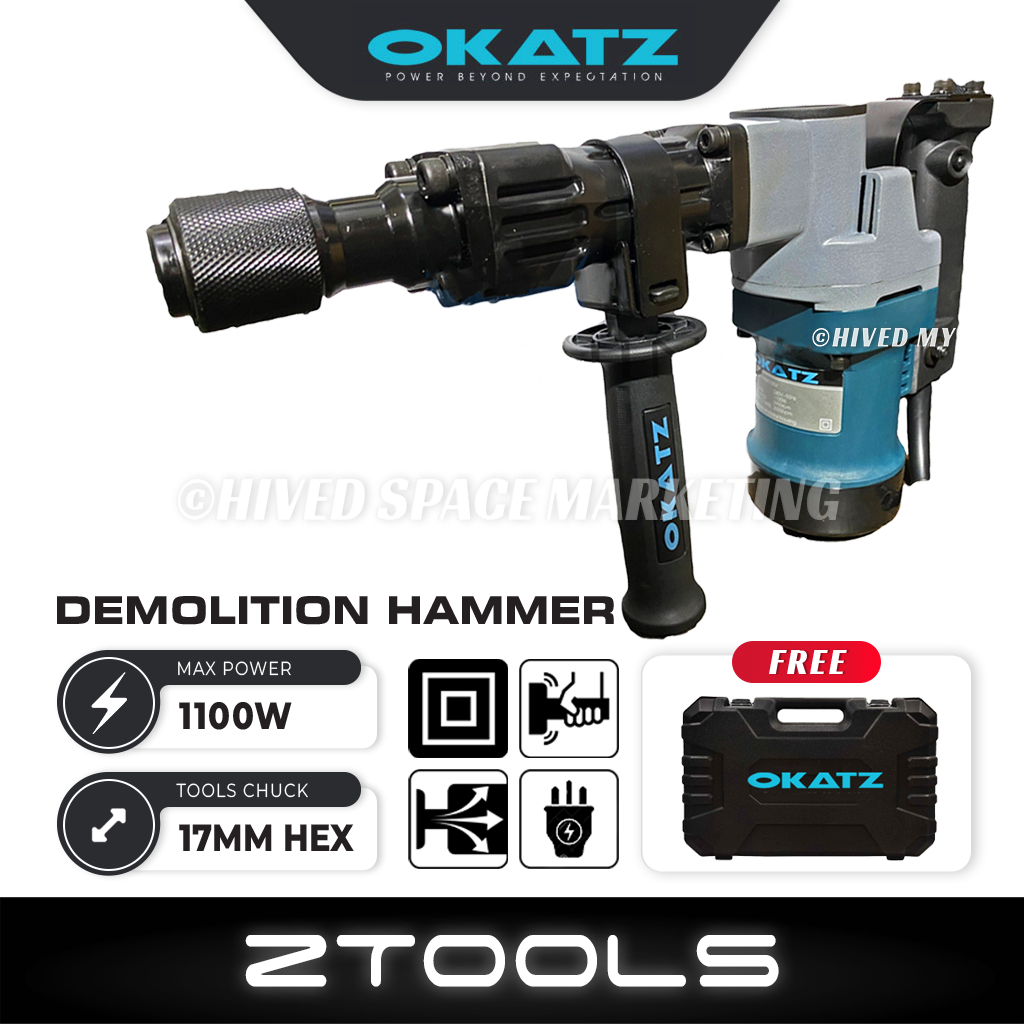 (Offer) Okatz & HYCO 1450W Demolition Hammer Drill 17MM Hex Concrete ...