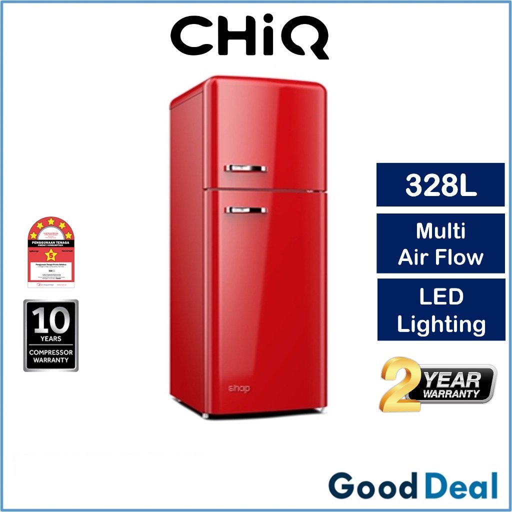 Chiq CTM255N-RRD 328L Retro 2 Door Vintage Inverter Refrigerator Fridge ...