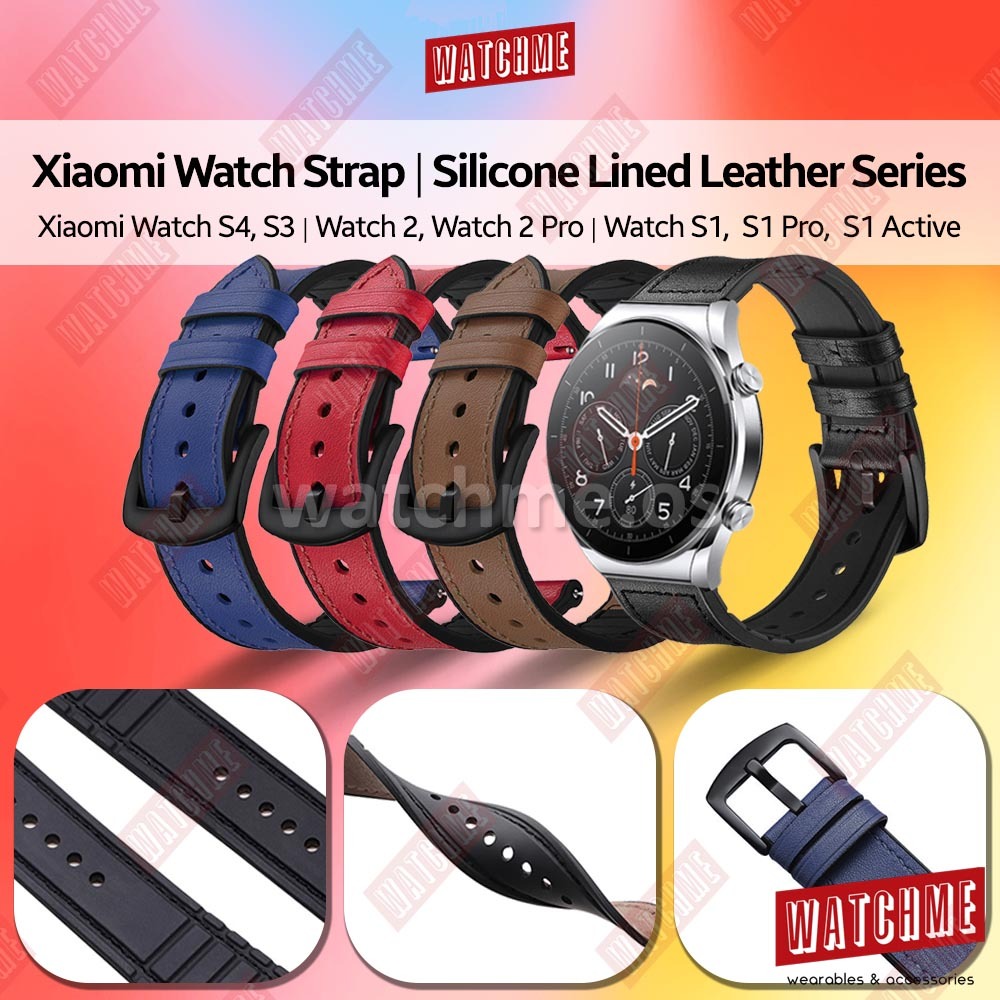 Xiaomi Watch Strap, Silicone Lined Colored Leather 22mm, Black Metal ...