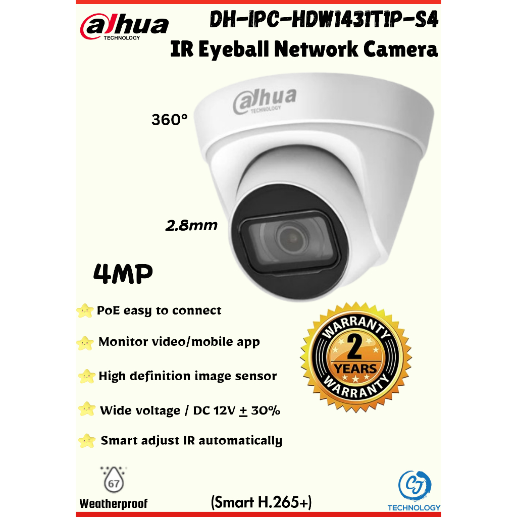 DAHUA DH-IPC-HDW1431T1P-S4 IR Eyeball Network Camera 4MP 2.8mm | Shopee Malaysia