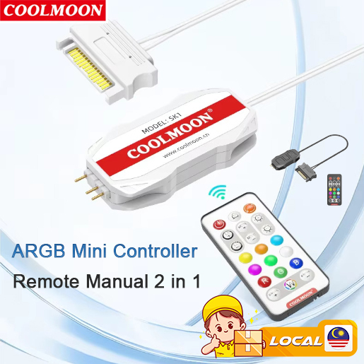 CoolMoon ARGB Mini Remote Controller 5V3Pin Sata PC Casing Fan ARGB ...
