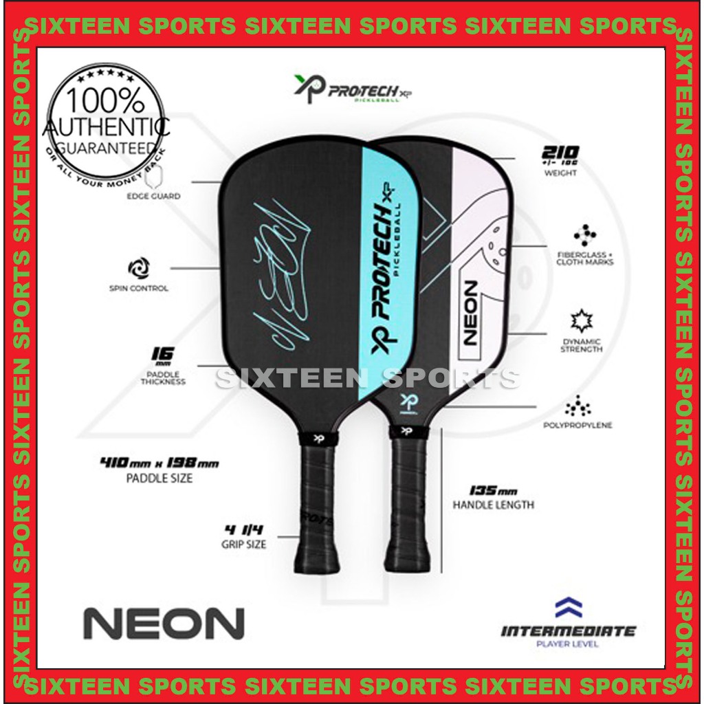 Protech Pickleball Paddle Neon - Intermediate - 4 Colours Available (1 ...