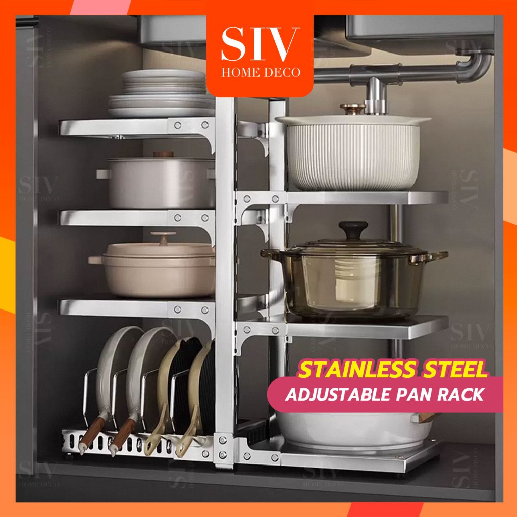 SIV 2-5 Tiers Adjustable Pot and Pan Rack Organizer Rak Bawah Sinki ...
