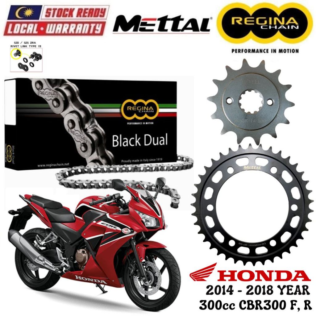 HONDA CBR250R / CBR300F / CBR300R Full Set Regina Black Dual Chain 520 ...